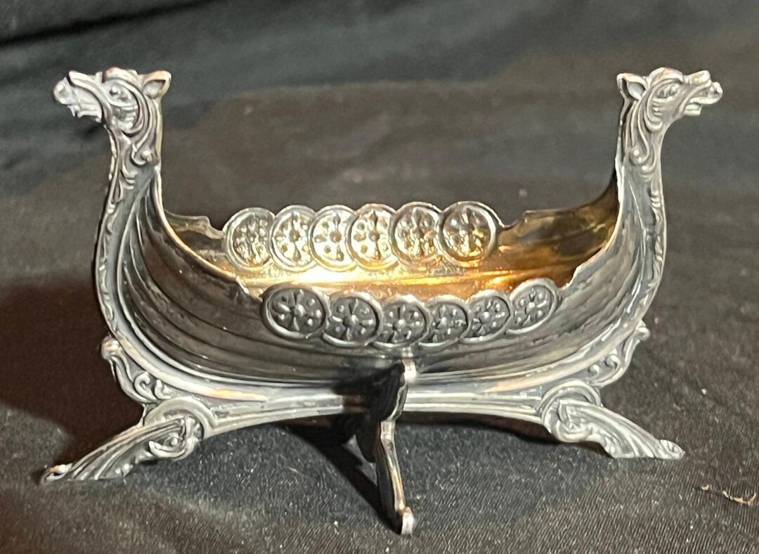 Antique Old Open Salt Cellar Dish Viking Longboat Ship 830 S Marked ...