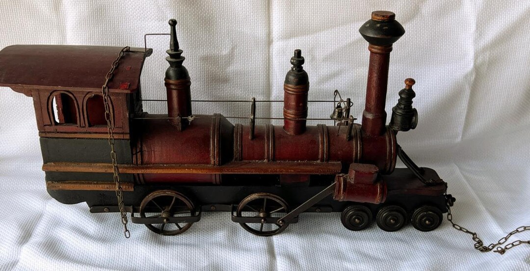 Carved Wood Railroad Train Engine Art Wood Carving Sculpture Locomotive ...