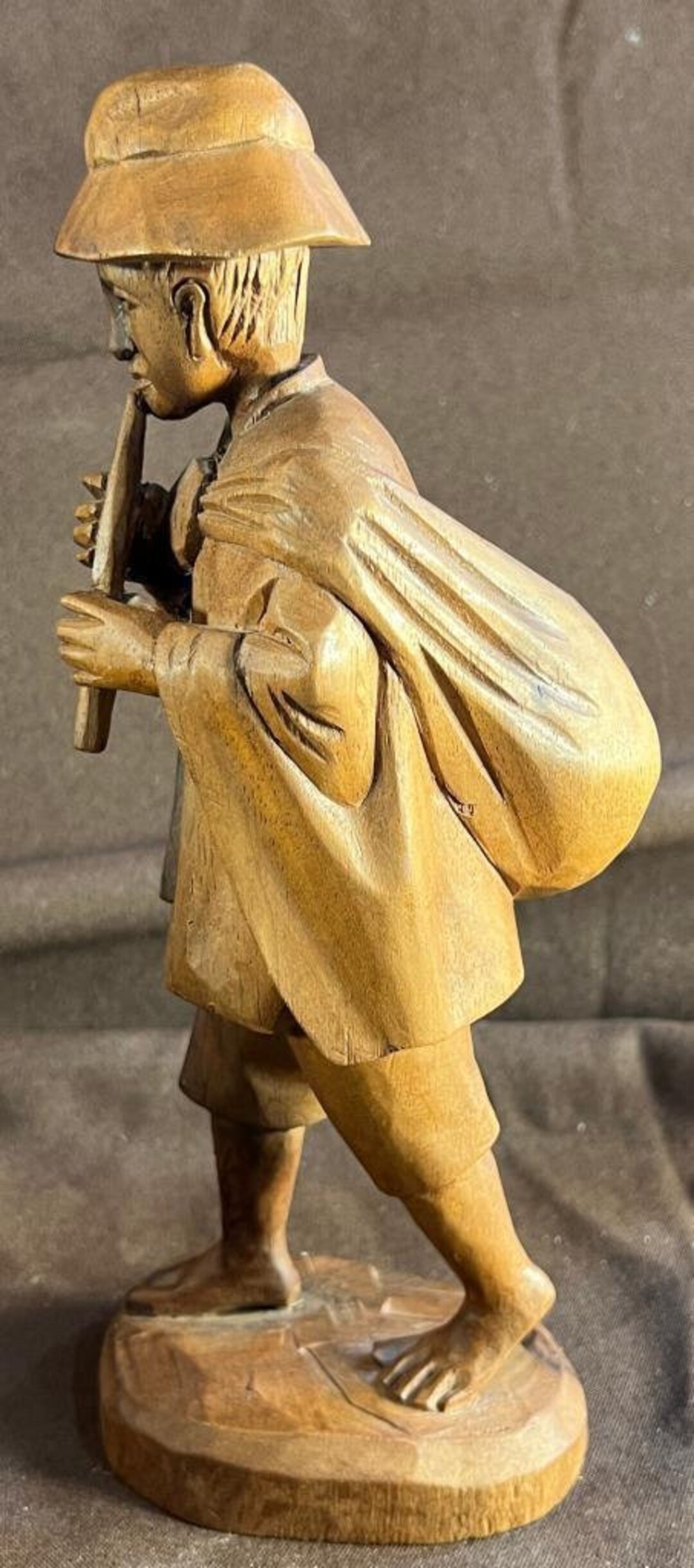 Old Vintage Hand Carved Wood Art Sculpture Carving State Man W/ Flute ...