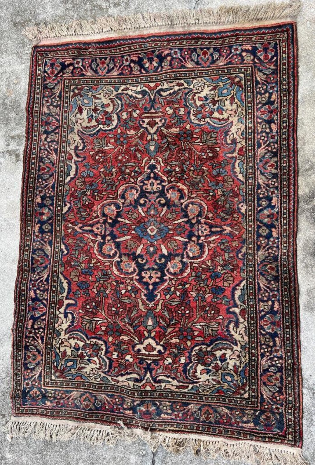 Old Antique Wool Oriental Middle Eastern Area Rug Carpet Blue Purple ...
