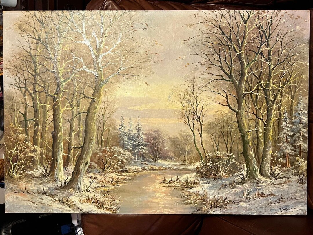 Vintage Oil Painting Snow Winter Landscape Trees Dutch Artist Pieter ...