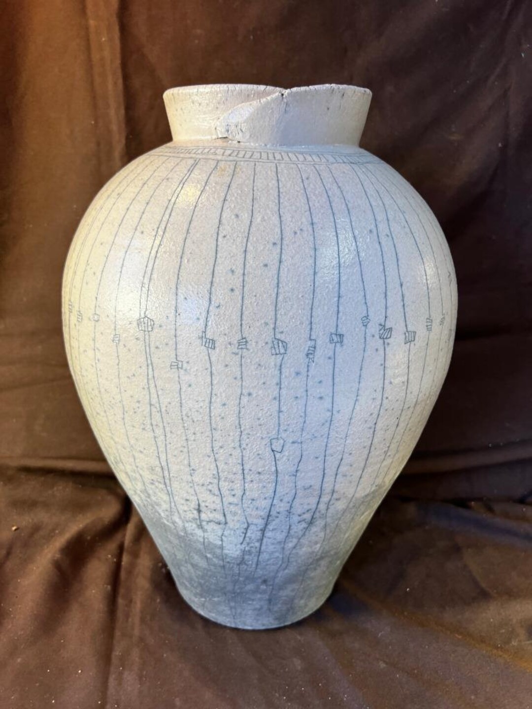Vintage Incised Artist Signed Raku Pottery Original Art Sculpture Vase ...