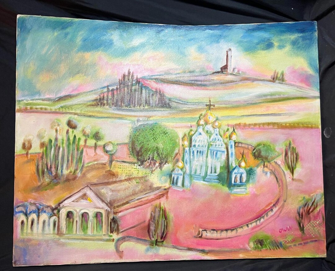 Vintage Fantasy Landscape Church Surrealist Art Oil Painting Artist ...