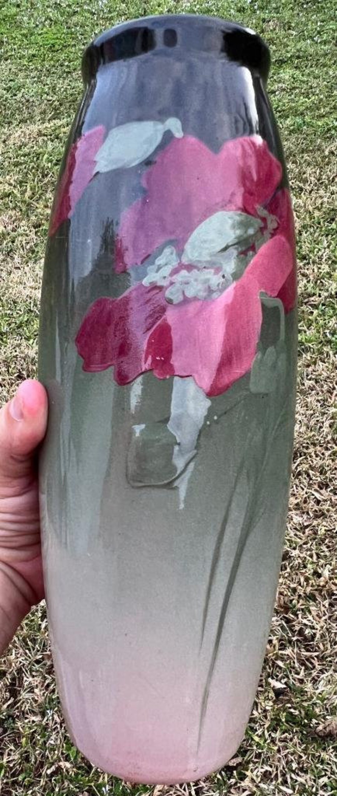 Antique Old Weller Louwelsa Hand Painted Red Flowers American Art ...