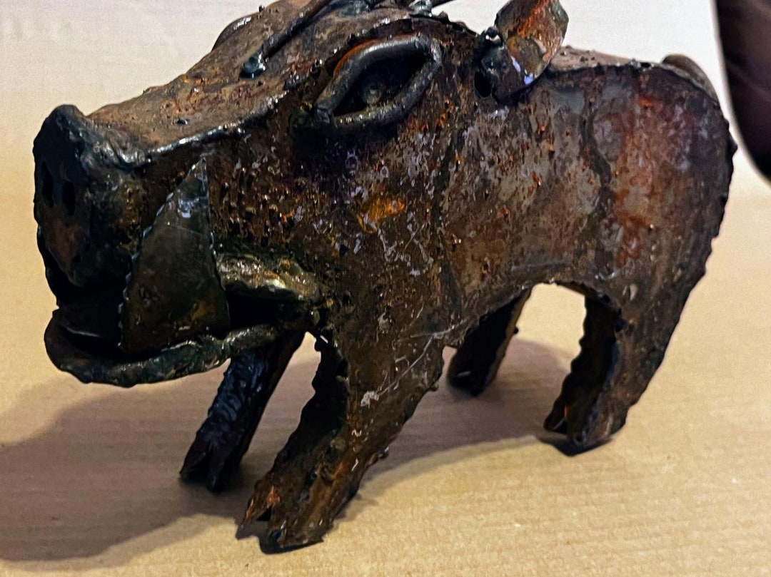 Vintage Metal Pig Art Sculpture Statue Razorback Pig or Wild - Etsy