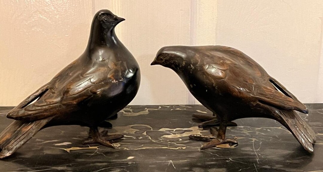Vintage Metal Art Sculpture Statue Set Two 2 Cast Iron Birds Wildwood ...