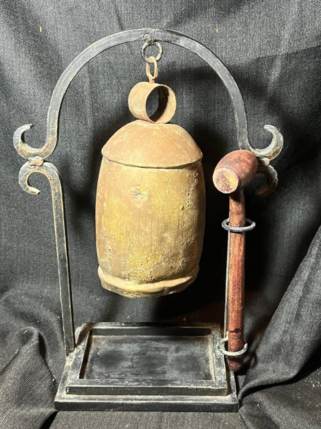 Asian Art Chinese Metal Temple Gong Bell With Stand and Wood Mallet ...