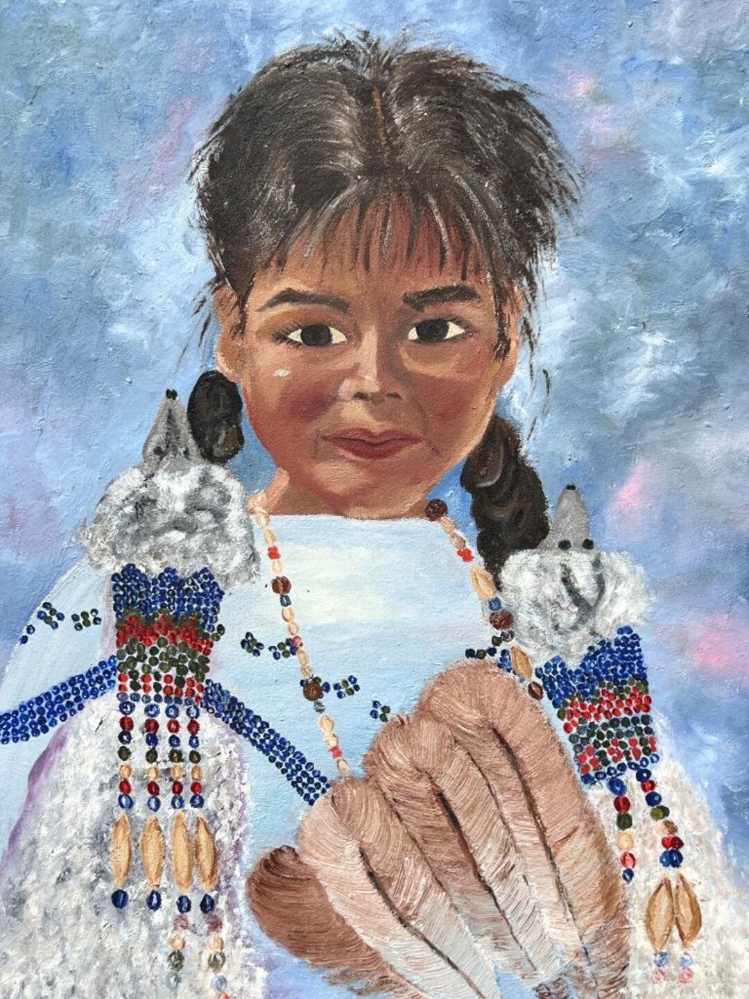 Vintage Portrait of a Native American Indian Child Art Oil Painting by ...