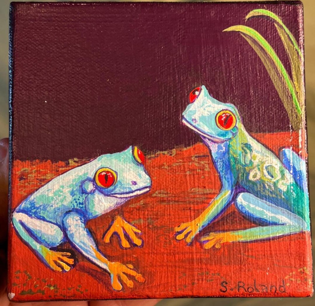 Original Artist Signed Oil Painting Red Eyed Tree Frogs Landscape Art S ...