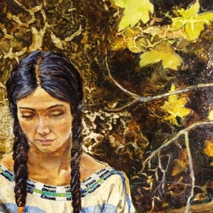 Old Vintage Oil Painting Native American Indian Woman Illustration by ...