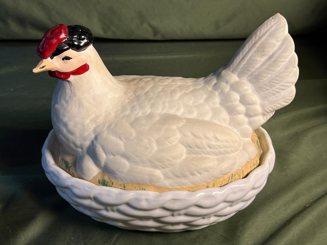 Old Vintage Ceramic Hen on a Nest Farm Chicken Tureen 2 Part Serving ...