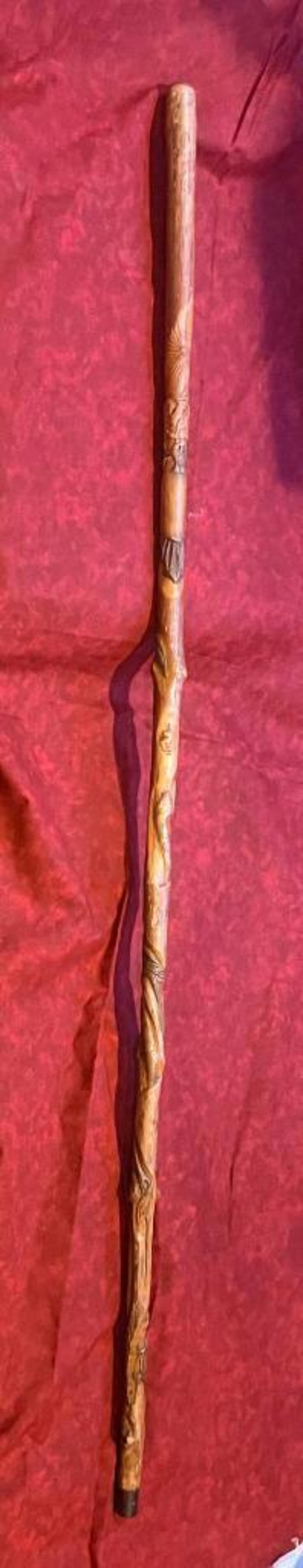 Antique Old Hand Carved Mexico Cane Wood Walking Stick Carving Folk Art ...