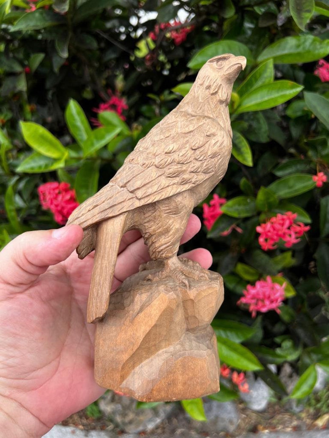 Old Vintage Hand Carved Wood Bird Eagle Falcon Carving Statue Folk Art ...
