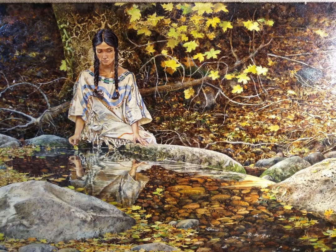 Old Vintage Oil Painting Native American Indian Woman Illustration by ...