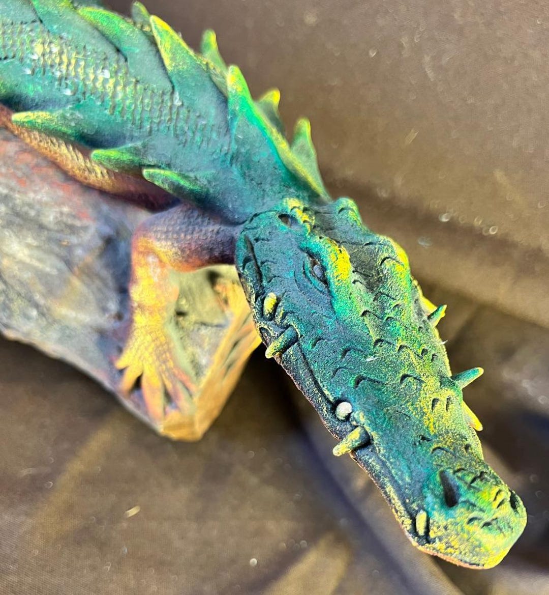 Vintage Original Art Sculpture Green Lizard Reptile Alligator Fantasy ...