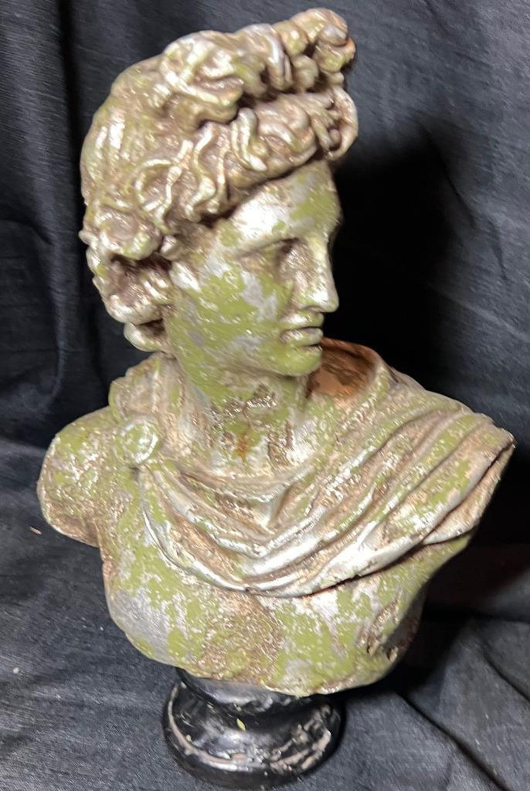 Vintage Apollo Classical Greek God Bust Statue Plaster Silver Green ...