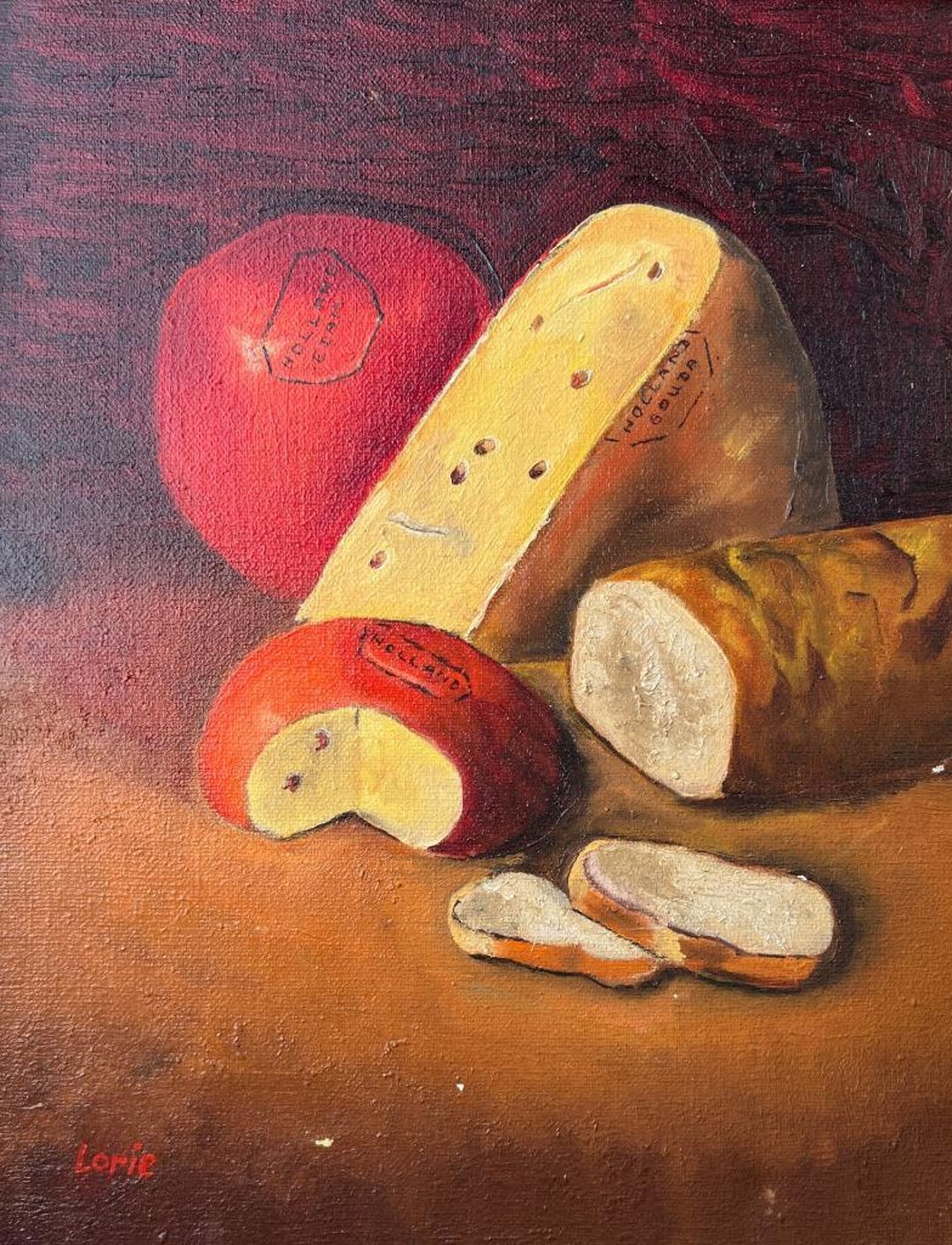 Original Still Life Oil Painting Cheese Gouda Holland Bread Artist ...