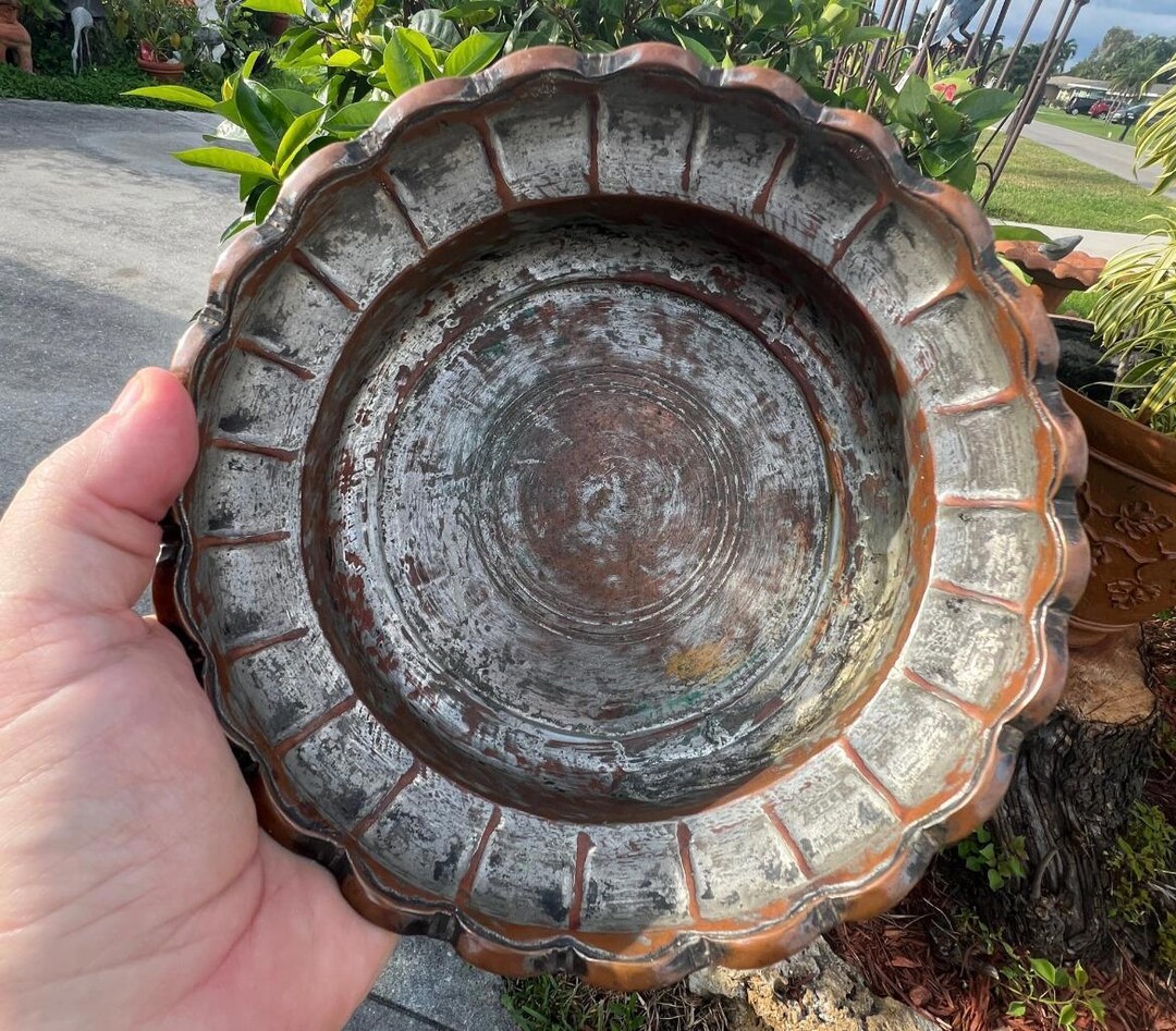 Old Middle Eastern Metal Vintage Copper Tinned Round Bowl Dish Art ...