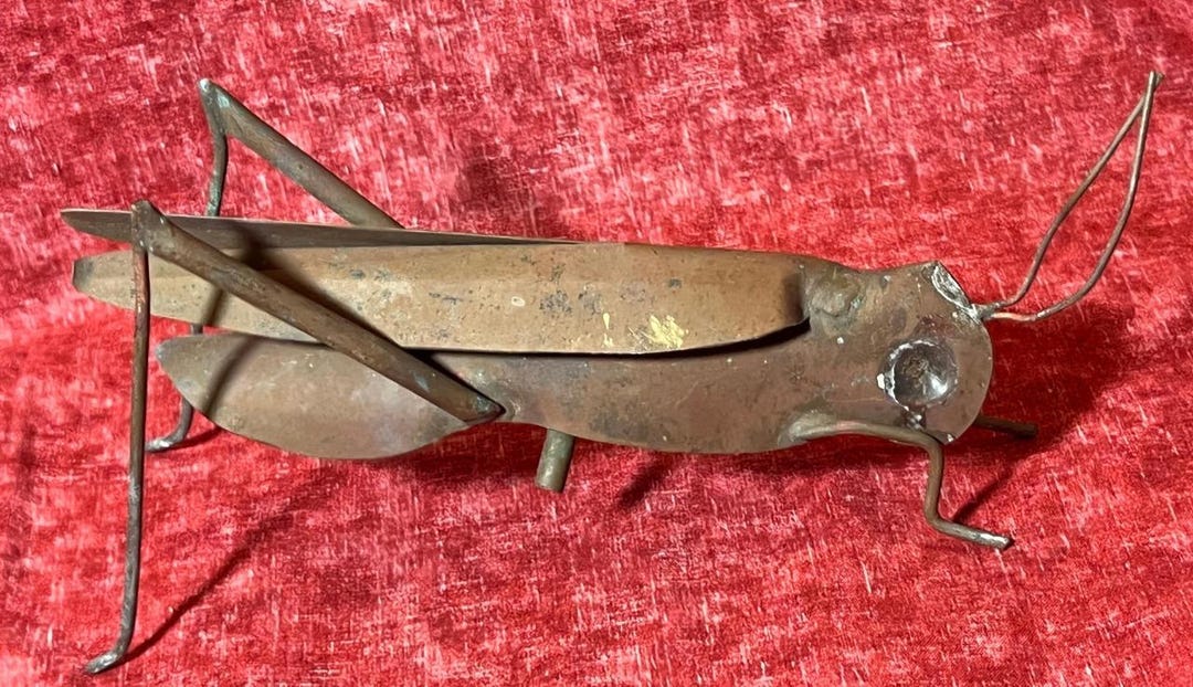 Old Vintage Metal Art Sculpture Insect Grasshopper Bug Copper or Brass ...