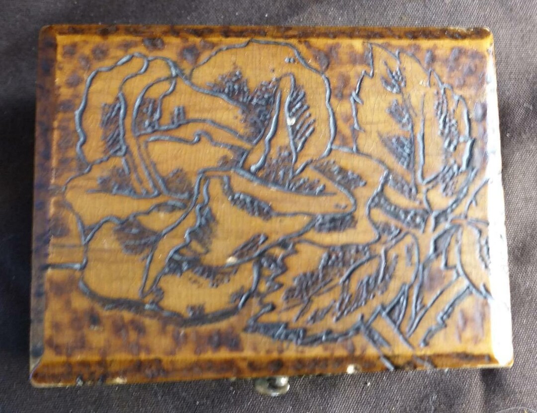 Old Vintage Flemish Art Pyrography Jewelry Trinket Wood Wooden - Etsy