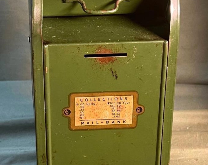 Old Pressed Steel Postal Mailbox Bank Tin Antique Toy Coin Post Office ...