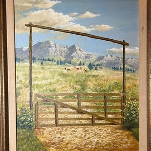 Vintage Signed American Western Mountain Ranch Horses Landscape Art Oil ...