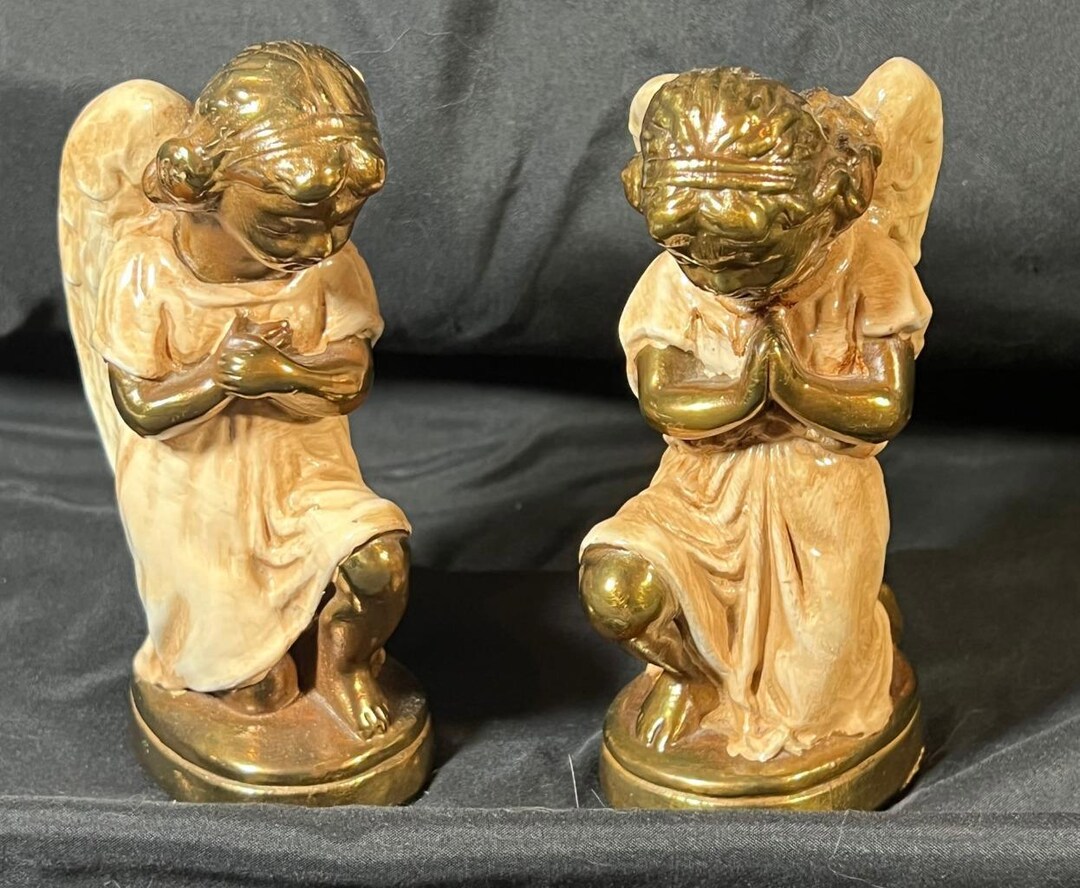 Antique Bronze Clad Over Plaster Religious Praying Angel Statues Pair ...