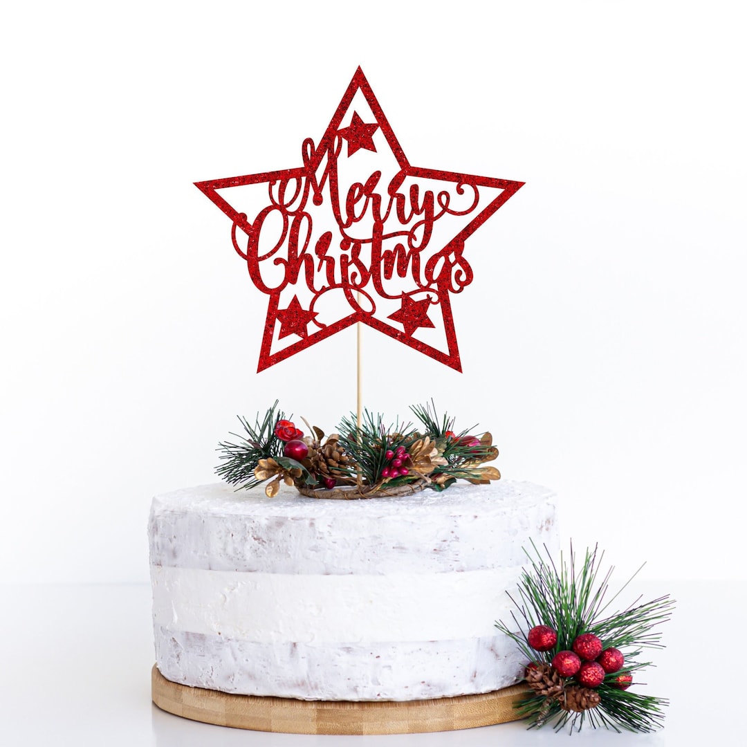 MERRY CHRISTMAS CAKE Topper, Christmas Cake Topper, Glitter Christmas ...