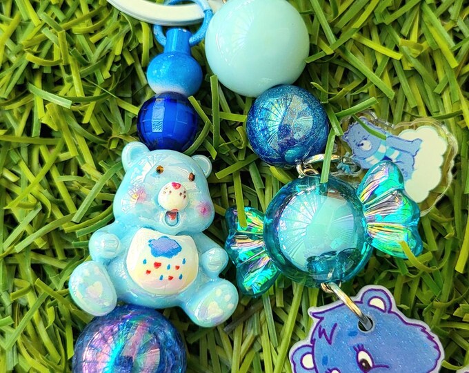Blue Grumpy Bear CB, Bear Keychains, Cute Keychains, Care Inspired ...