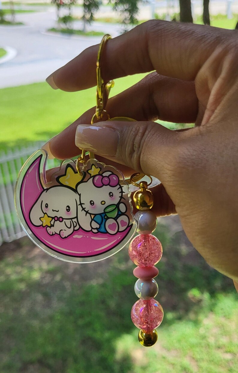 Holographic Acrylic Keychain: Beaded Kawaii Charm - Etsy