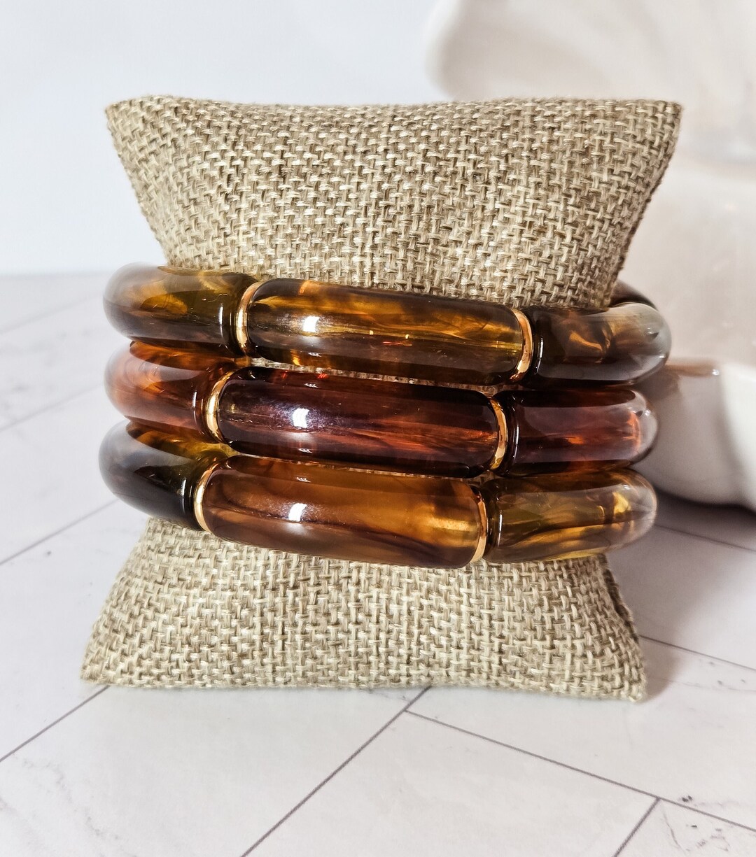 The Let's Linger Over Coffee Tortoise Acrylic Bangle Bracelet Stack in ...