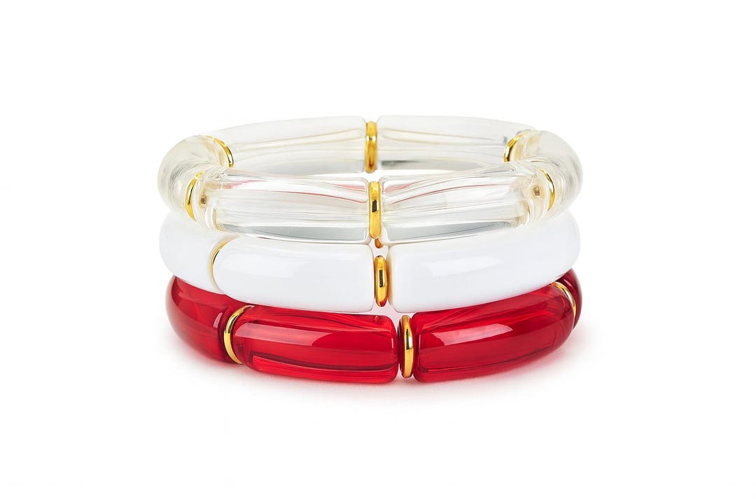 Bama Roll Tide L Boomer – Red White Clear Gameday Jewelry, Stretchy ...