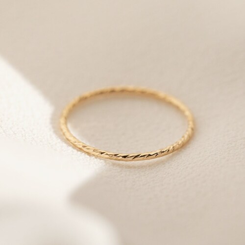 Sparkle Stacking Ring Textured Gold Ring Thin Gold Ring - Etsy