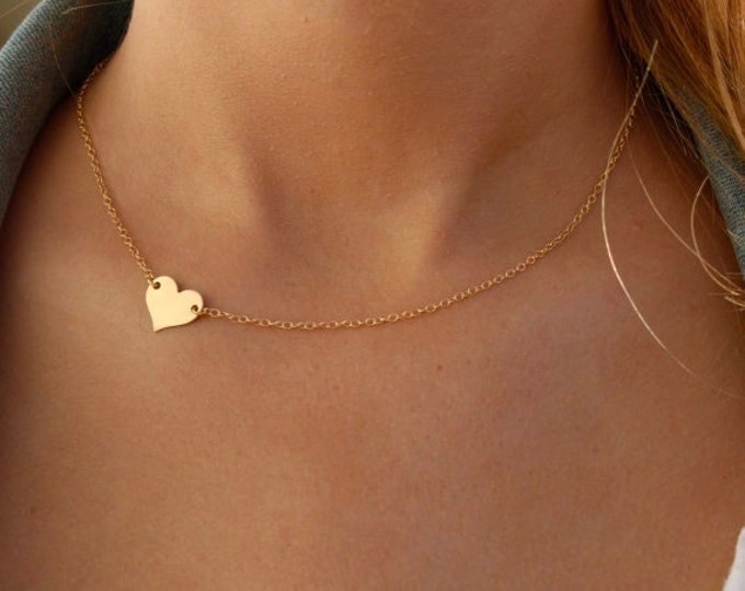 Small Heart Necklace Sideways Heart Necklace Delicate Gold Filled Heart ...