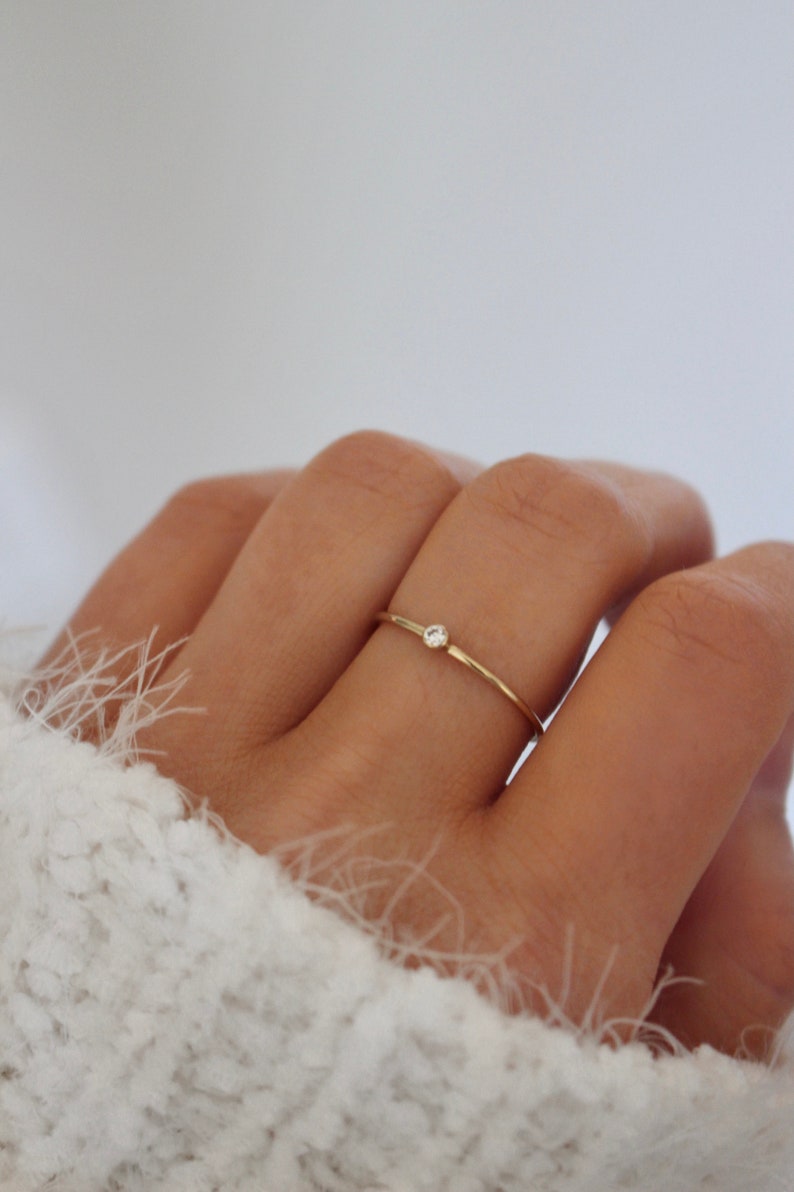 Tiny Solitaire Ring | Dainty Gold Ring | Dainty CZ Ring | Dainty Ring for Women | Thin Gold Ring ...