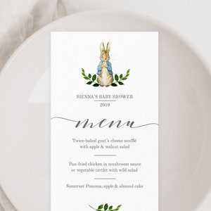 Peter Rabbit Menu | Peter Rabbit Baby Shower | Rabbit Baby Baptism ...