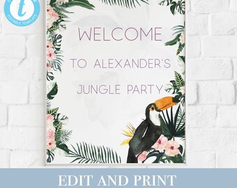 Editable Jungle Sign Jungle Welcome Sign Rainforest Party | Etsy