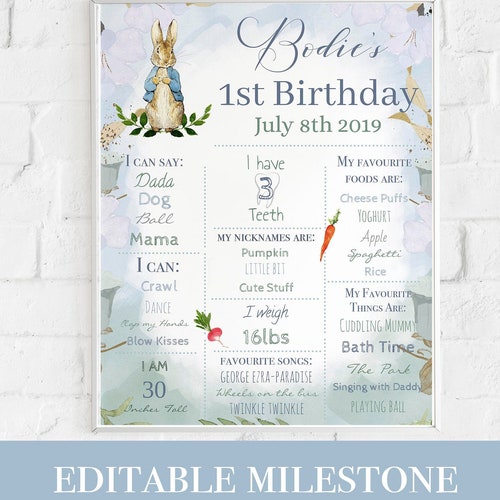 Peter Rabbit Milestone Sign Editable Peter Rabbit 1st - Etsy UK
