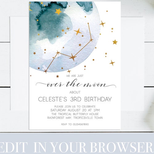 Moon Birthday Invitation Two the Moon Celestial Birthday | Etsy