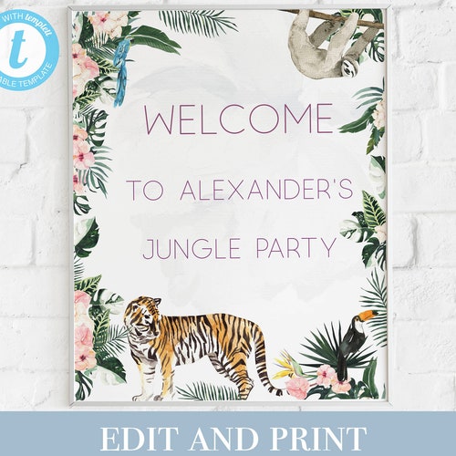 Editable Jungle Sign Jungle Welcome Sign Rainforest Party - Etsy UK