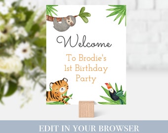 Editable Jungle Sign Jungle Welcome Sign Rainforest Party | Etsy