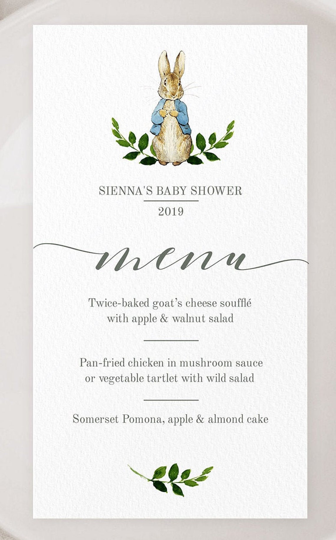 Peter Rabbit Menu Peter Rabbit Baby Shower Rabbit Baby - Etsy