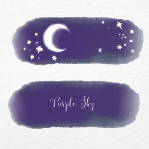 Watercolour Night Sky Clipart Moon Stars Celestial Watercolor Pastel ...