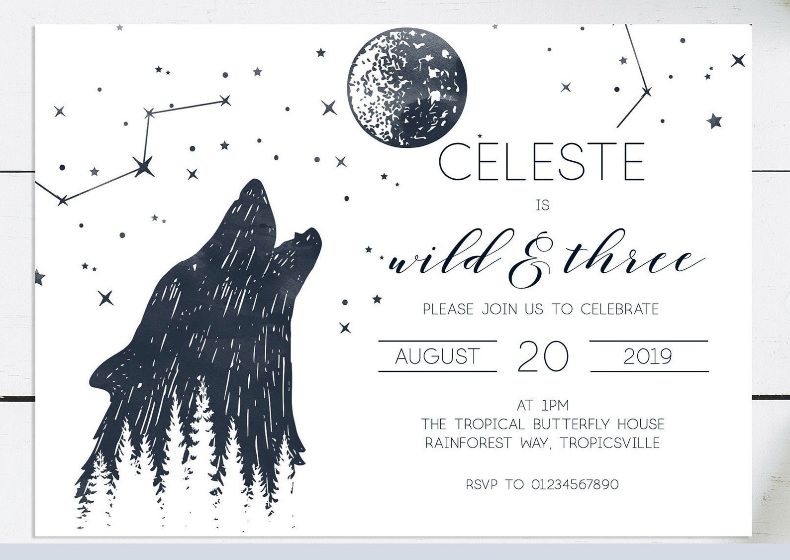Wolf Moon Birthday Invitation Wolf Party Theme Moon Stars - Etsy