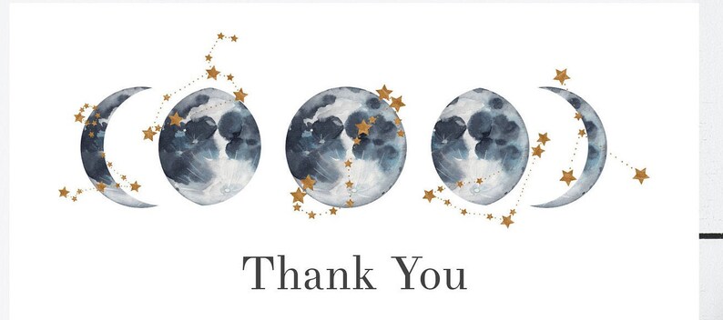 Moon Thank You Card | Moon Baby Shower | Moon Birthday | Moon Phases ...