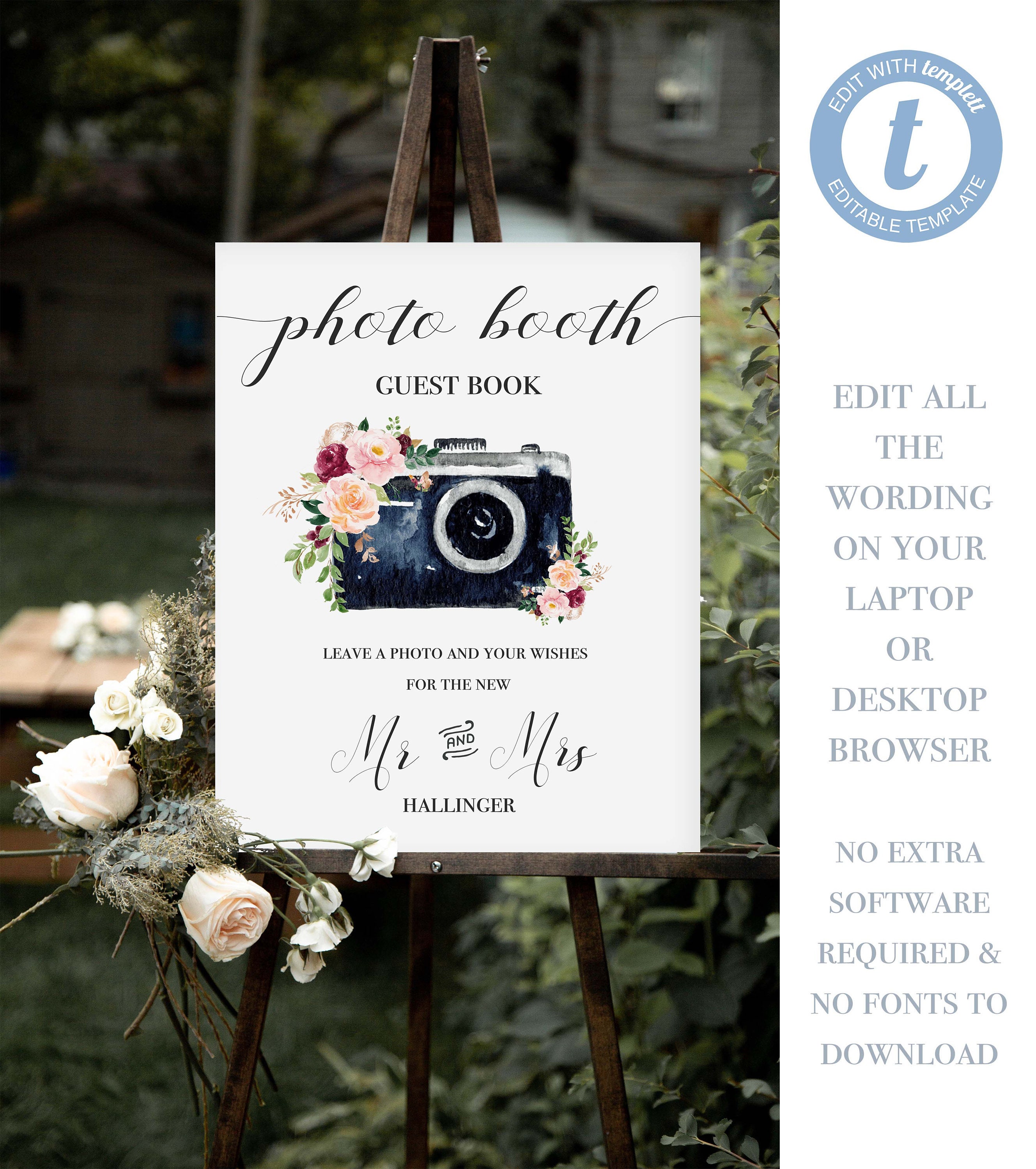Editable Wedding Photo Booth Sign Floral Photo Guest Book - Etsy UK