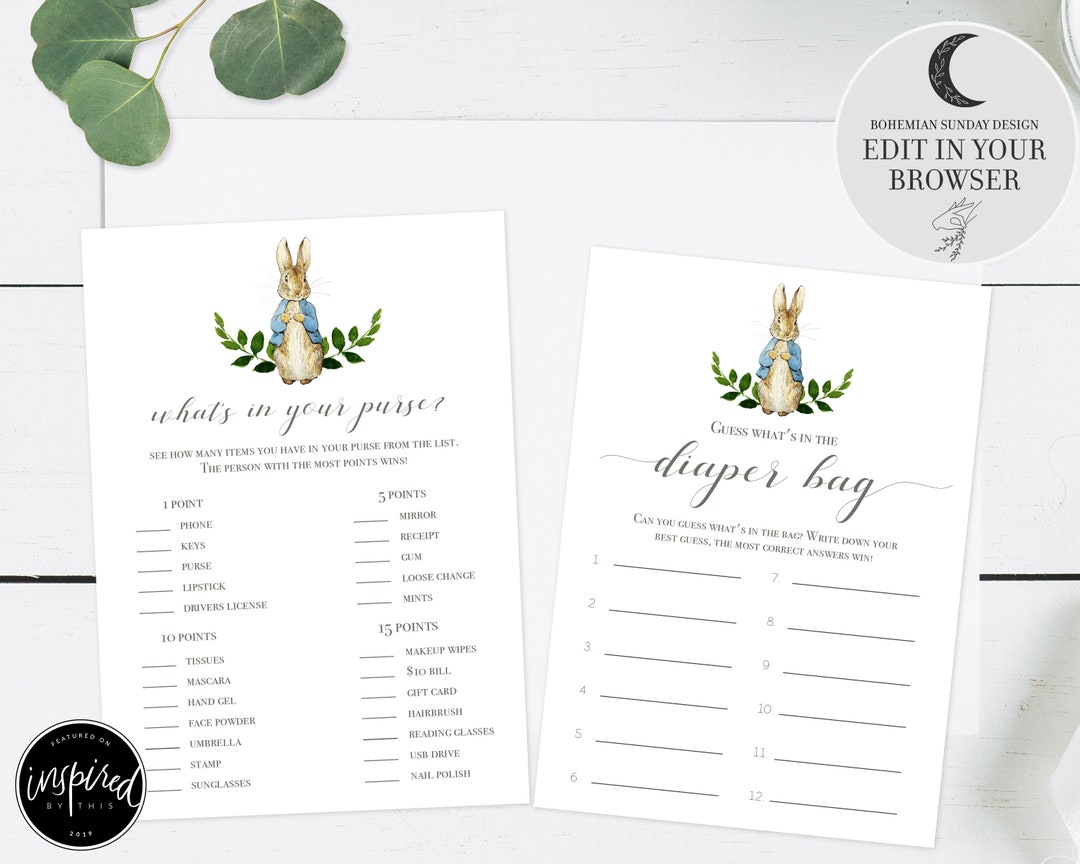 Peter Rabbit Baby Shower Games Set | Digital Peter Rabbit Baby Shower ...