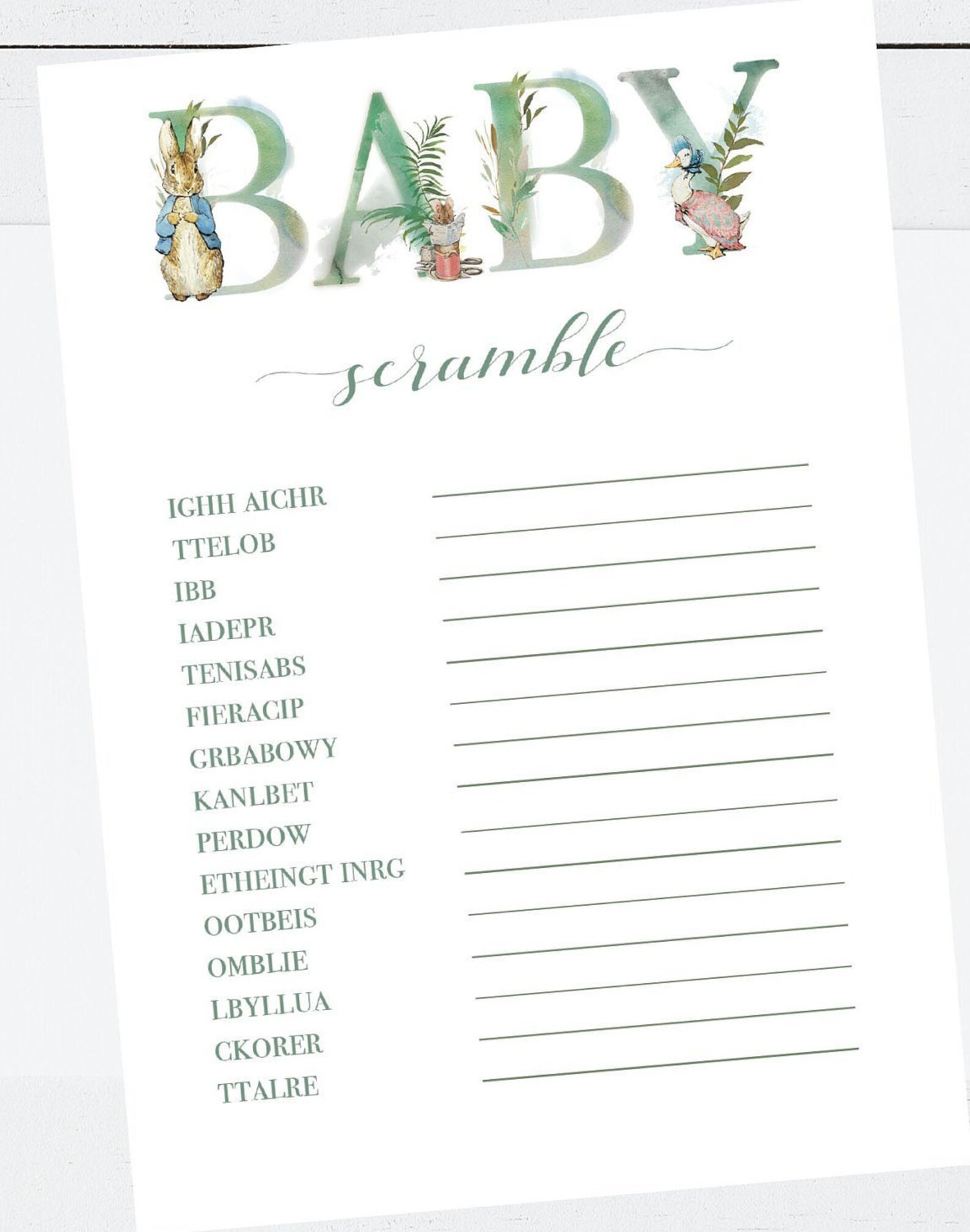 Peter Rabbit Baby Scramble | Peter Rabbit Baby Shower Game | INSTANT ...