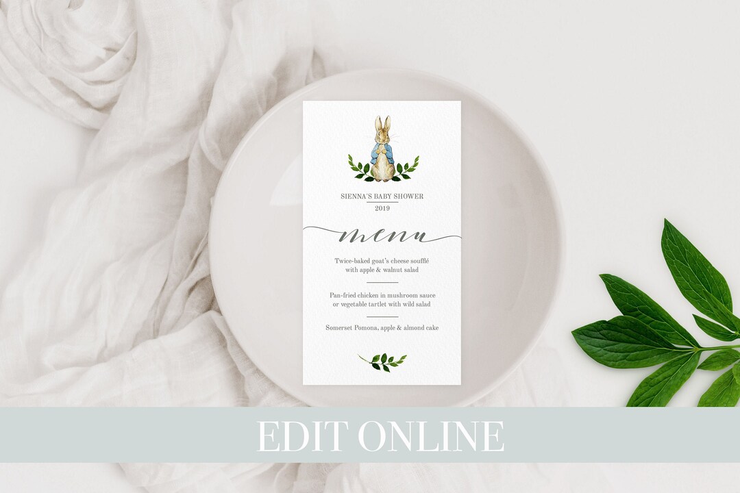Peter Rabbit Menu | Peter Rabbit Baby Shower | Rabbit Baby Baptism ...