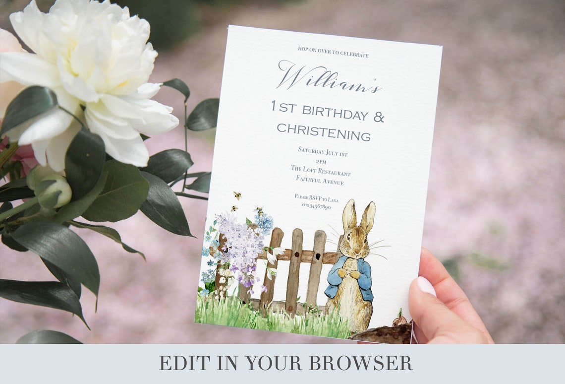 Peter Rabbit Birthday Invitation Peter Rabbit Baptism - Etsy